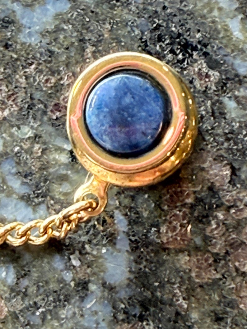 Vintage Tie Tack or Pin Sodalite Stone Circle in Gold Tone W/chain - Etsy