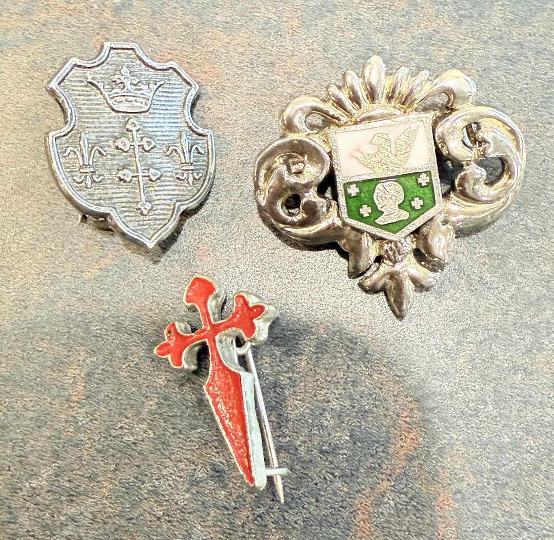 Brooch Pins Set of 3 Coat of Arms Family Crests Gold & Silver Tone ...