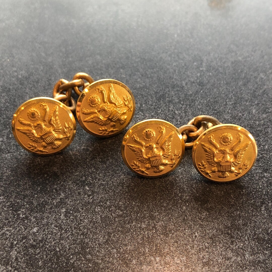 Cuff Links Gold Tone Army Eagle Logo Shield Vintage Men's - Etsy