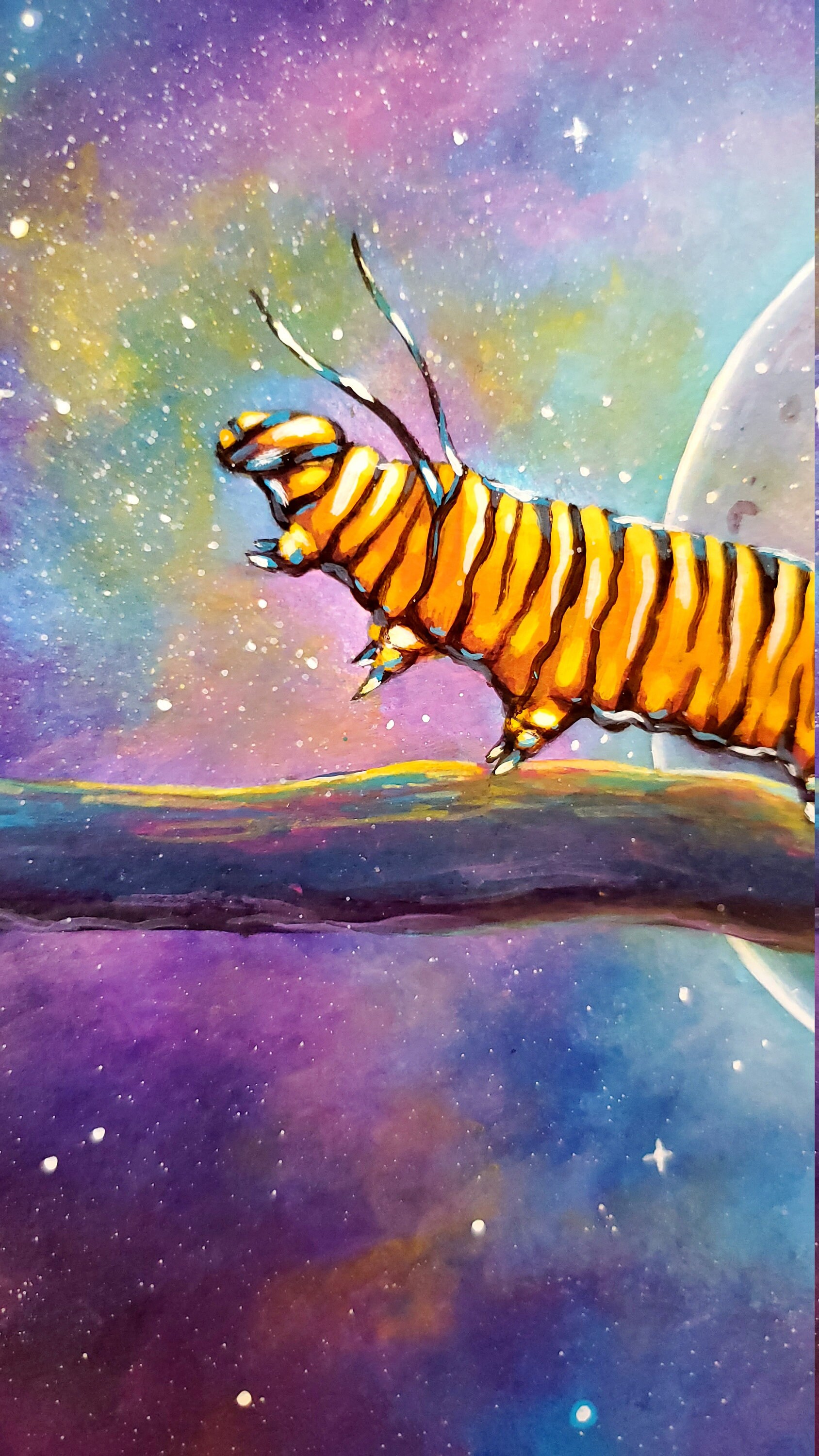 Celestial Moon Space Monarch Caterpillar Pintura Original - Etsy España