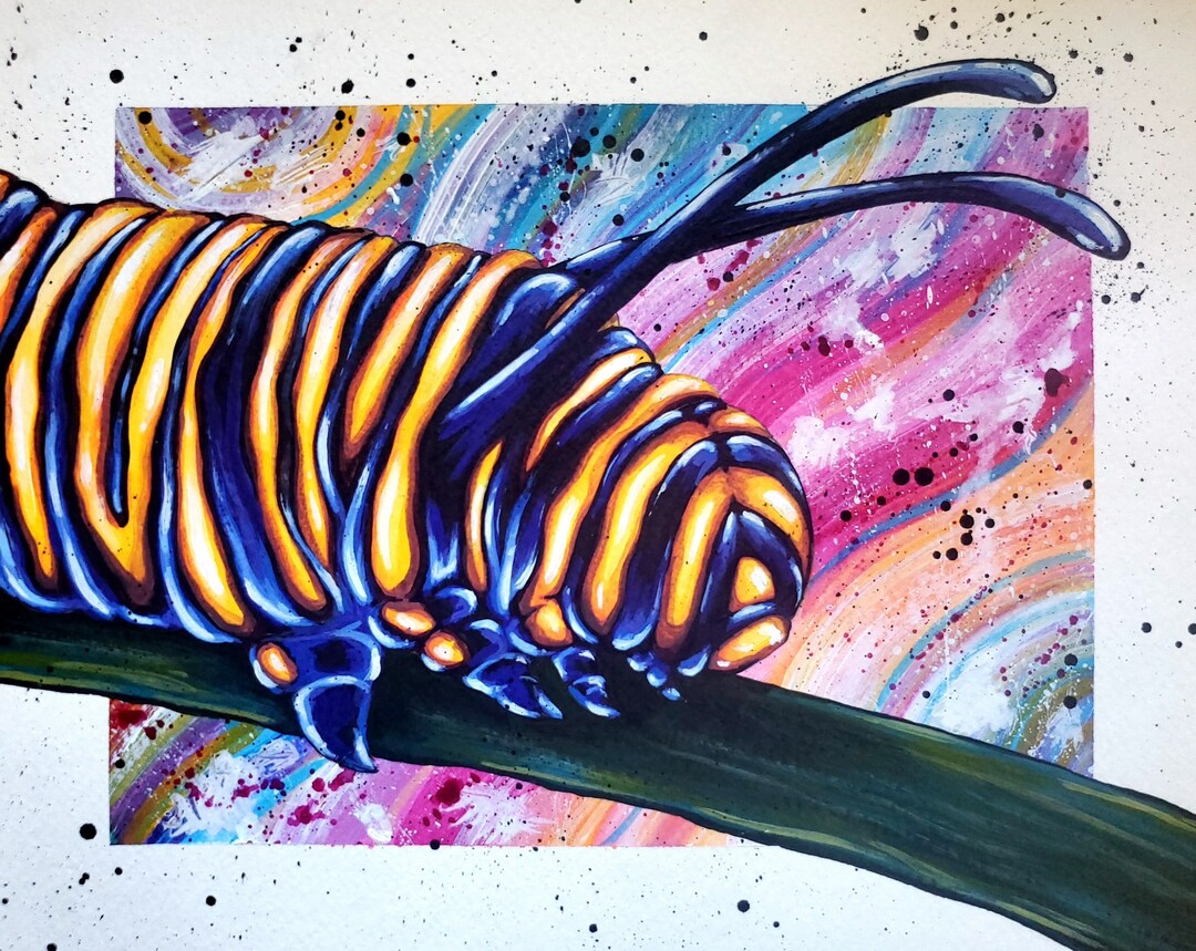Colorful Paint Splatter Abstract Monarch Caterpillar ORIGINAL Painting ...
