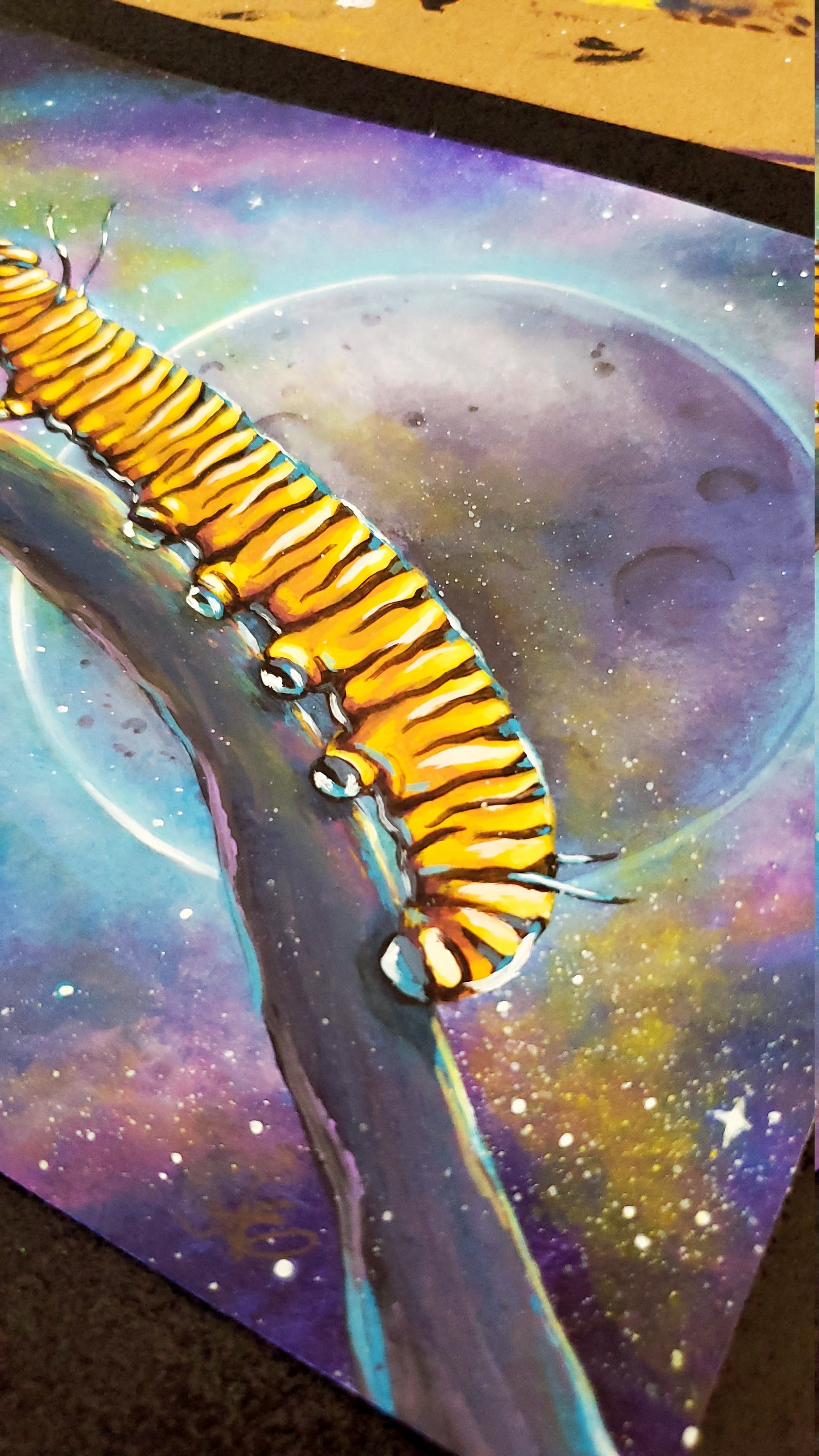 Celestial Moon Space Monarch Caterpillar Pintura Original - Etsy España