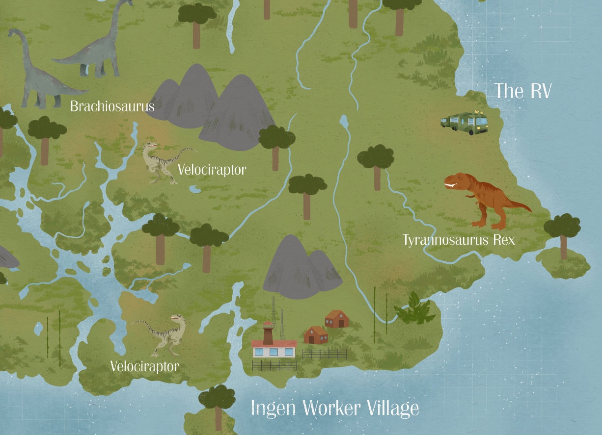 Isla Sorna Map Jurassic Park Poster Colorful Isla Sorna - Etsy