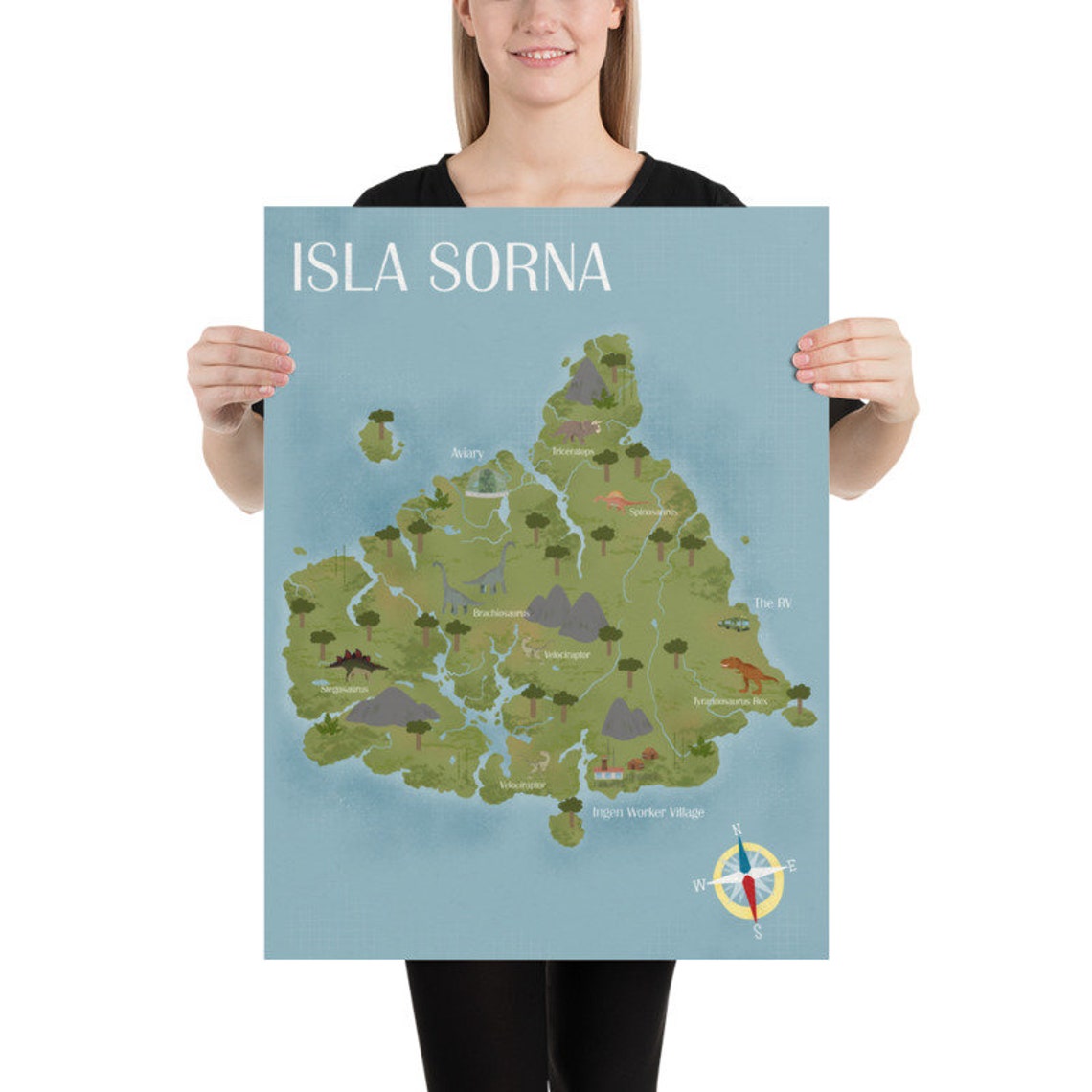 Isla Sorna Map Jurassic Park Poster Colorful Isla Sorna - Etsy