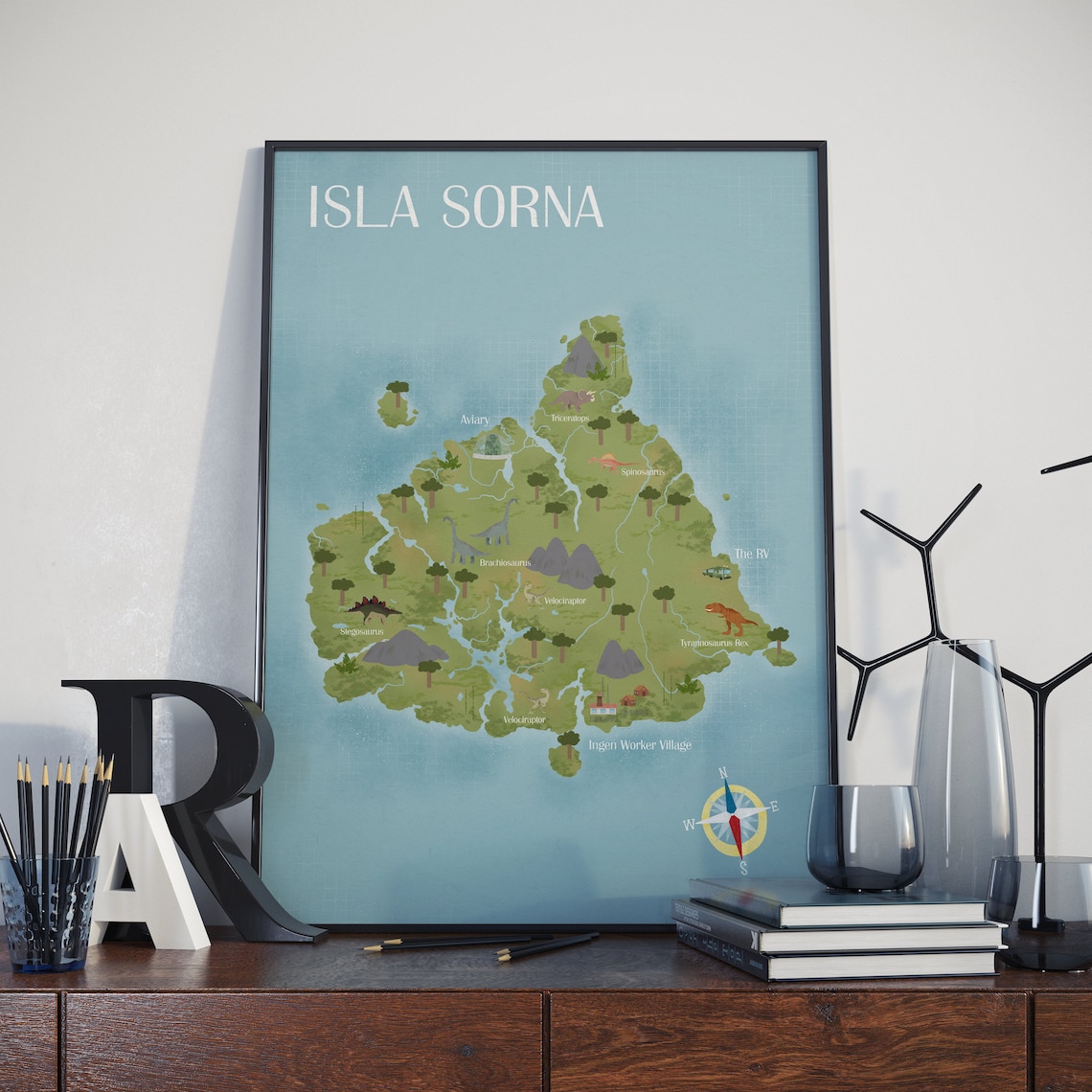 Isla Sorna Map Jurassic Park Poster Colorful Isla Sorna - Etsy