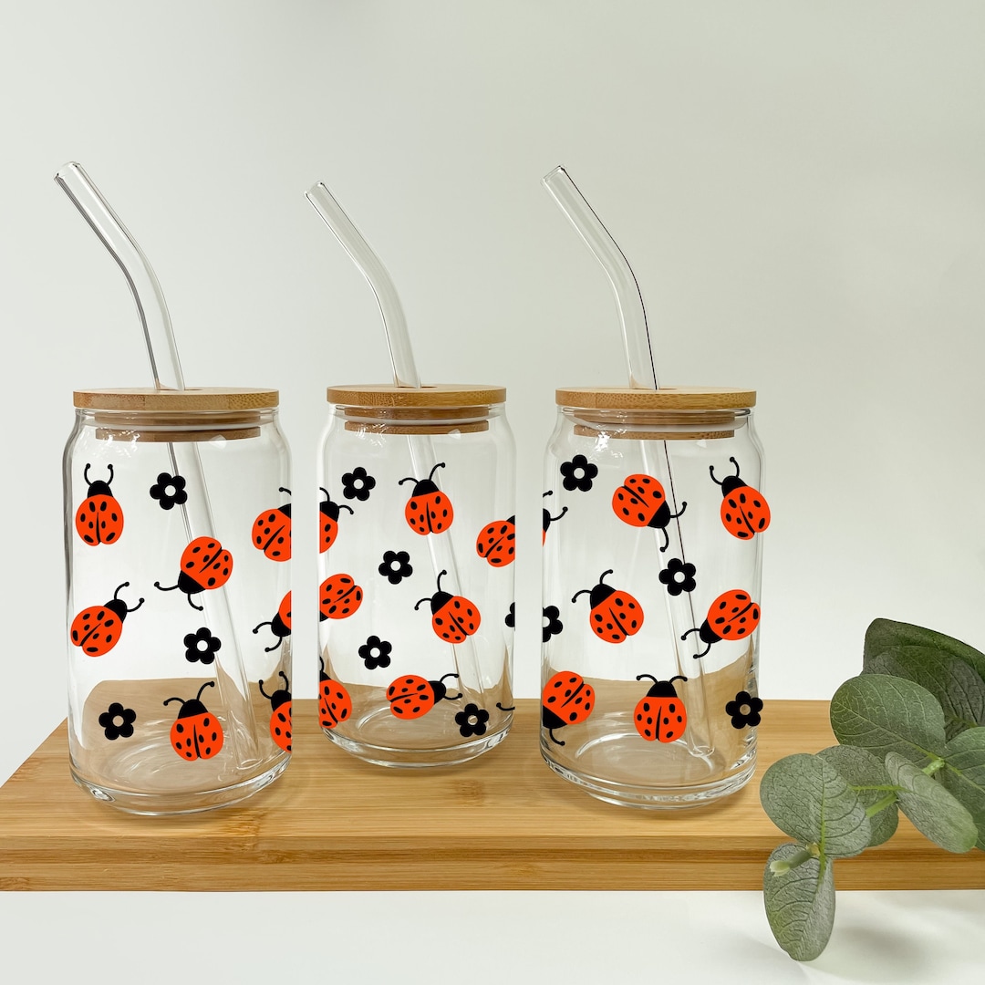 Ladybug Iced Coffee Cup Iced Coffee Cup Glass Cup With Lid - Etsy