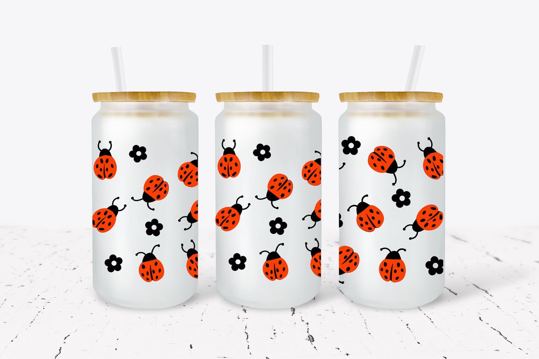 Ladybug Iced Coffee Cup, Iced Coffee Cup, Glass Cup With Lid and Straw ...