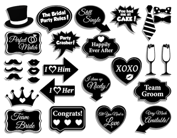 Black and White Wedding Photo Booth Props | Etsy