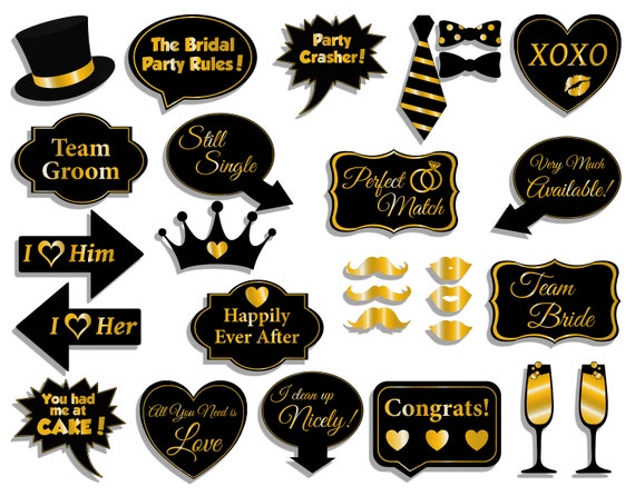 Black and Gold Wedding Photo Booth Props - Etsy