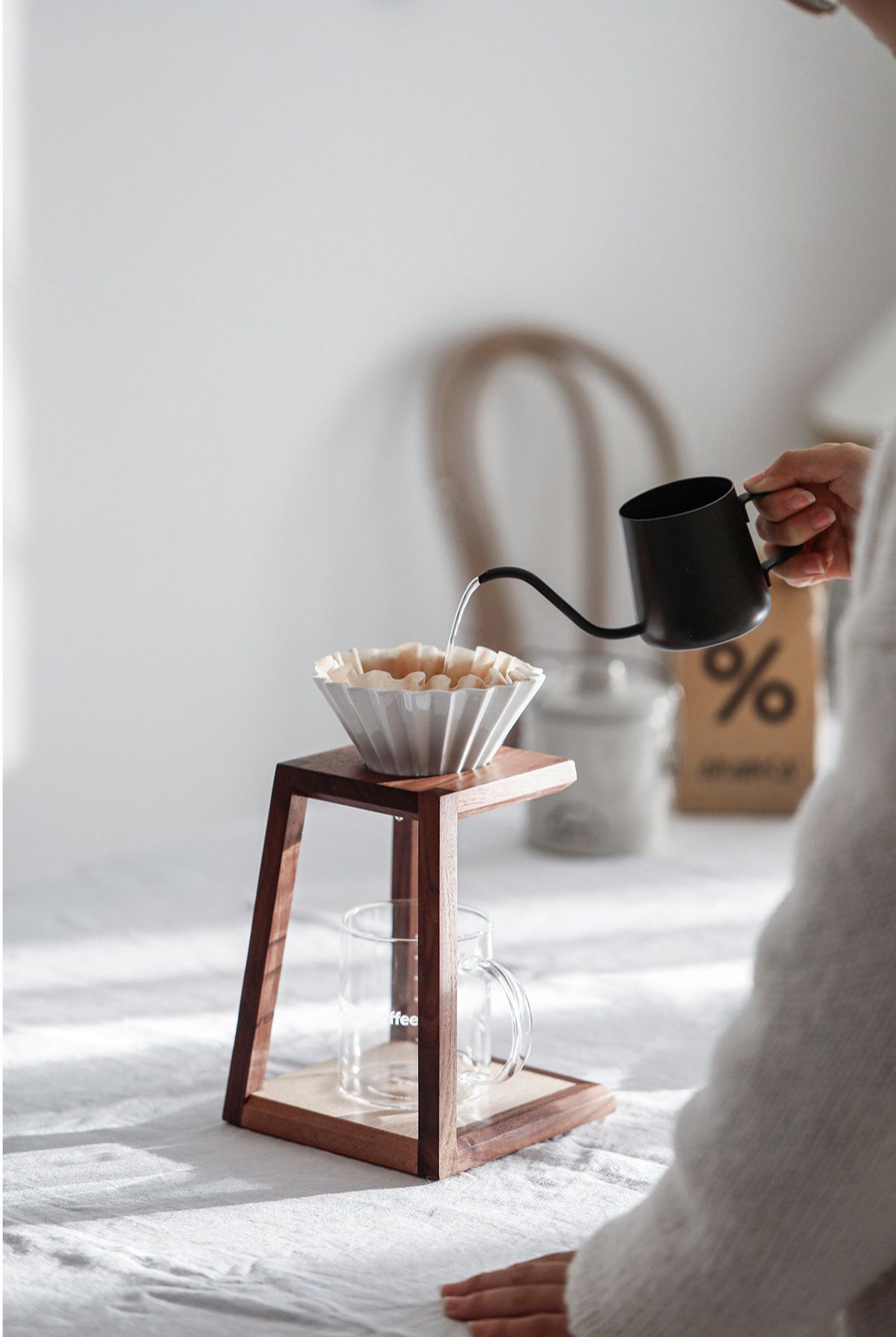 Pour Over Coffer Stand, Coffee Dripper Stand, Coffee Maker, Walnut Wood ...