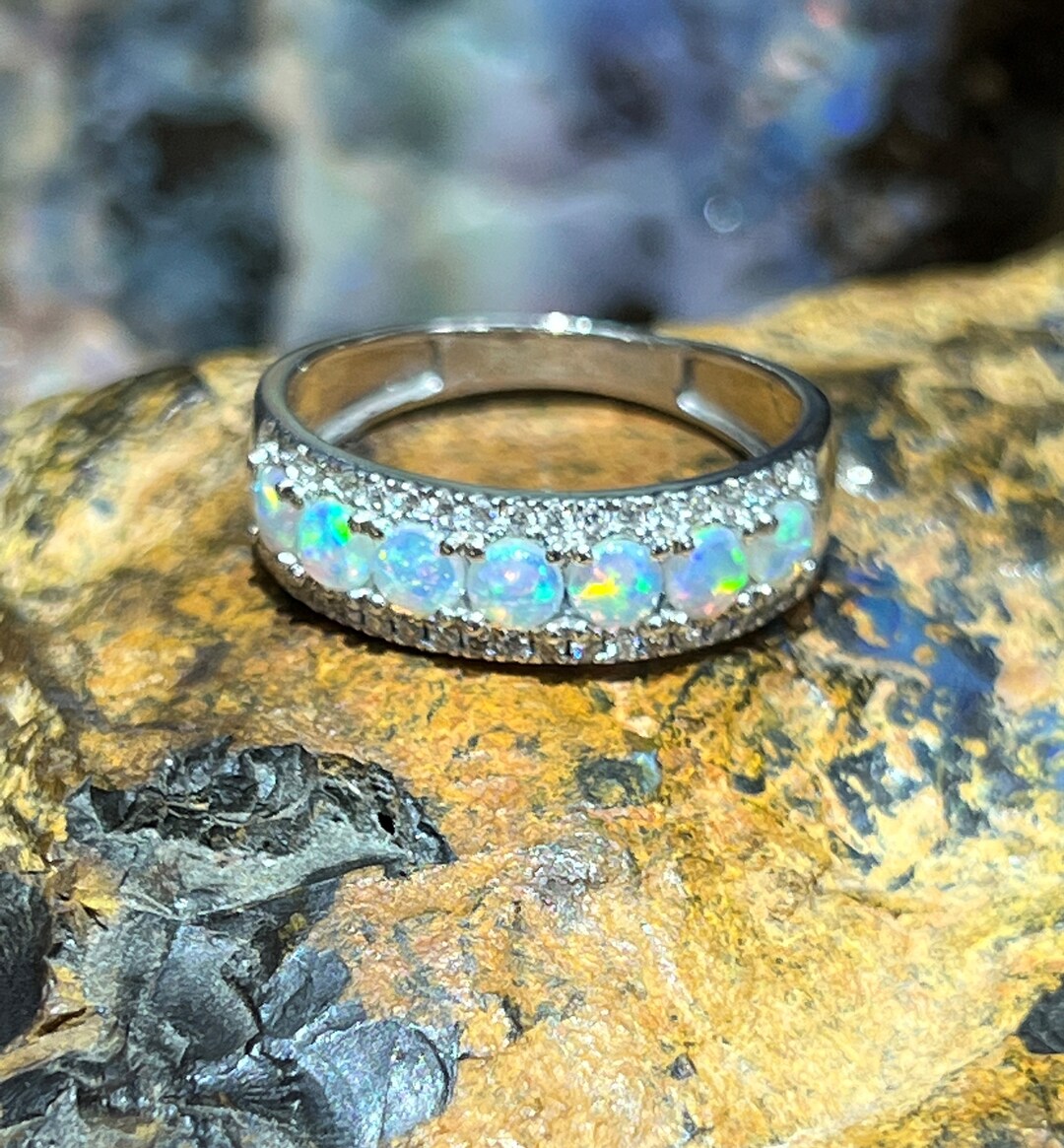 OPAL ENTERNITY RING | Platium 3 Row Eternity Natural Opal and Diamond ...