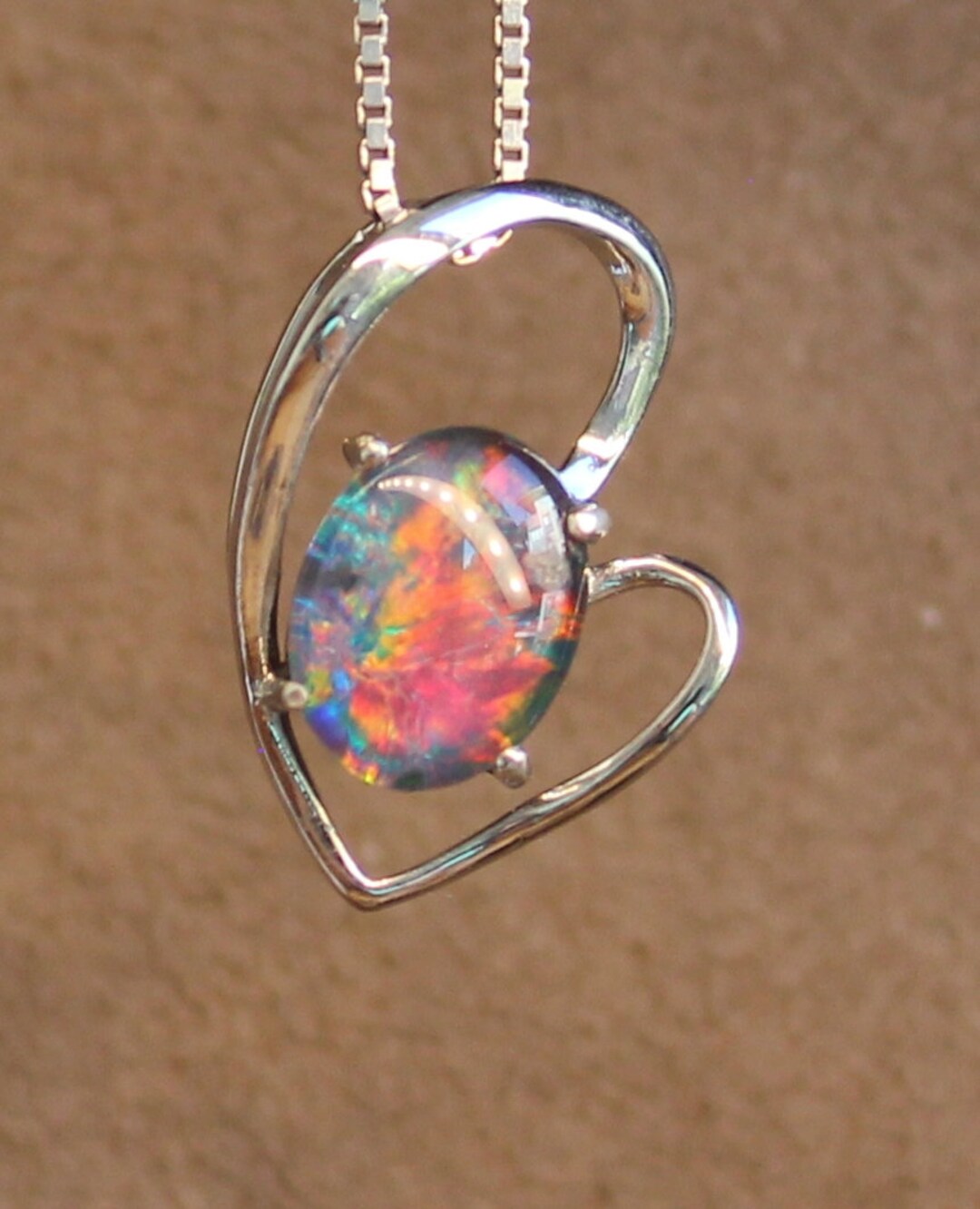 OPAL HEART NECKLACE Sterling Silver Natural Opal Necklace Opal Heart ...