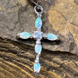 OPAL CROSS NECKLACE | Sterling Silver Dainty Natural Opal Necklace ...