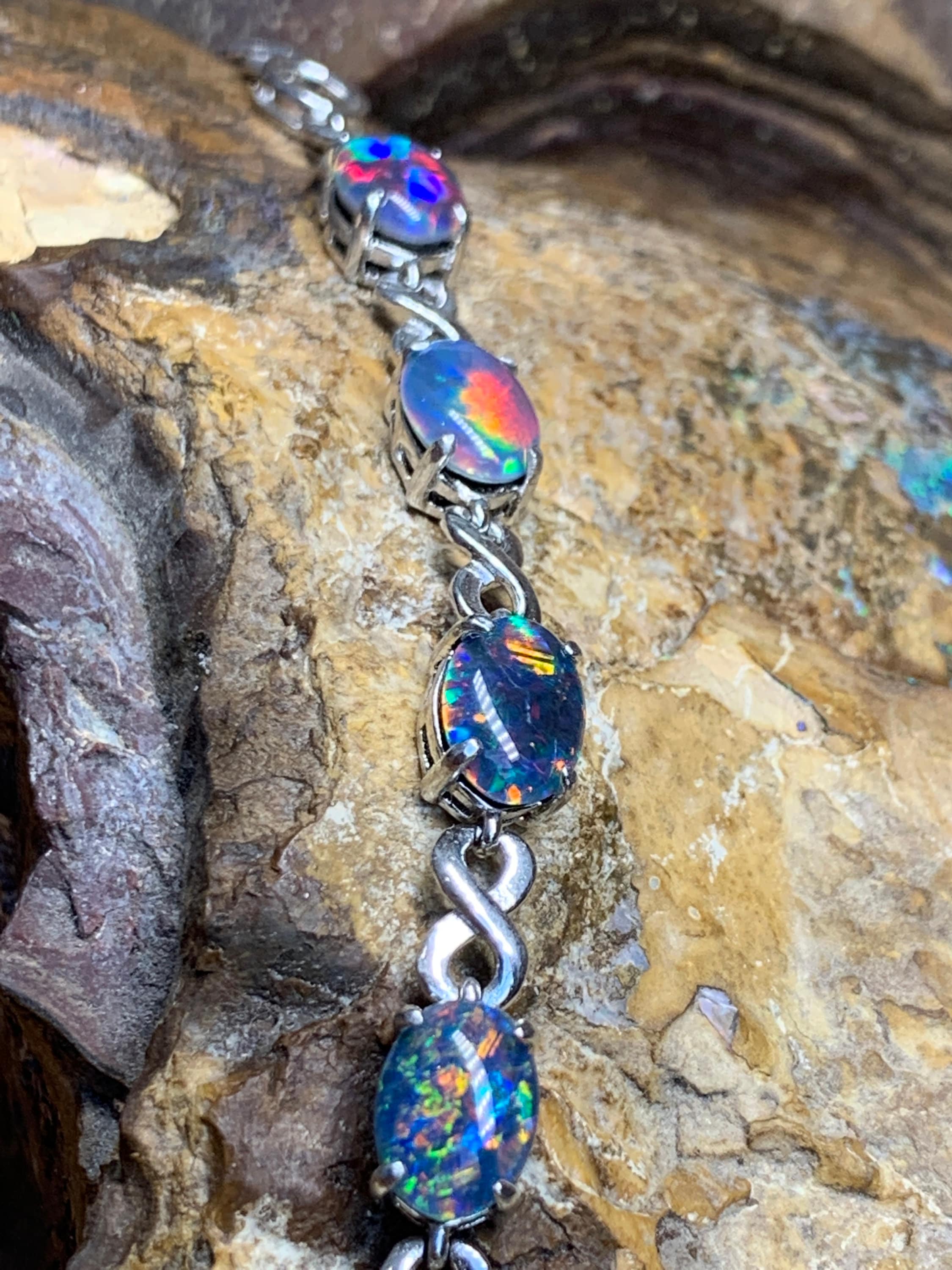 Opal Bracelet Sterling Silver Infinity Design Natural Opal - Etsy