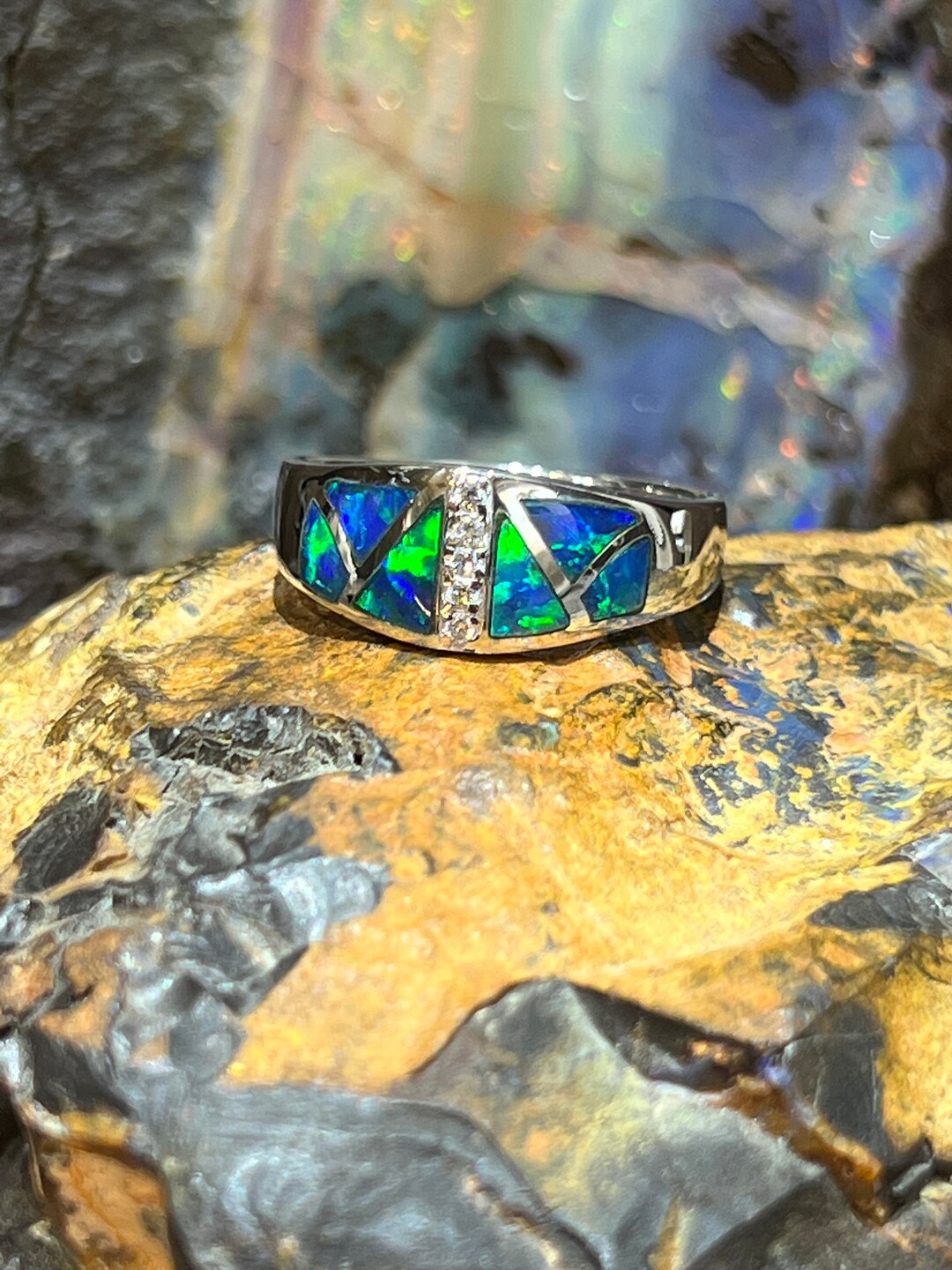 14kt Gold Opal Inlay Ring – Australian Opal & Diamond Jewelry - Etsy