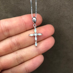 OPAL CROSS NECKLACE | Sterling Silver Dainty Natural Opal Necklace ...