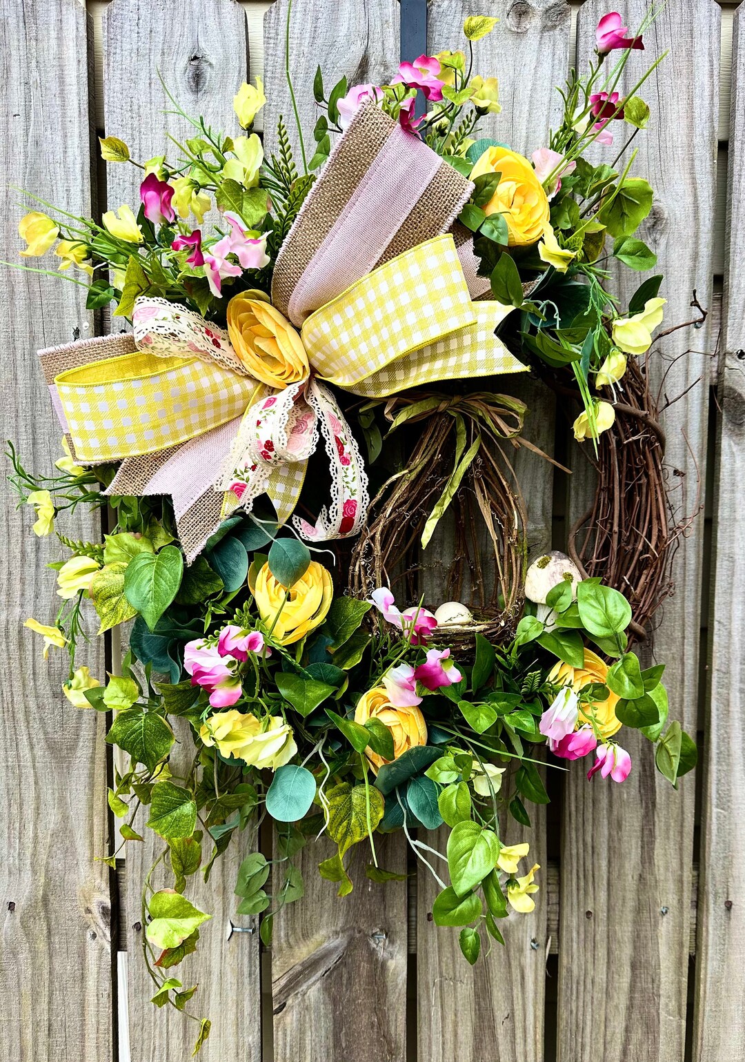 Spring Mothers Day Vine Bird Nest Floral Grapevine Wreath for Front ...