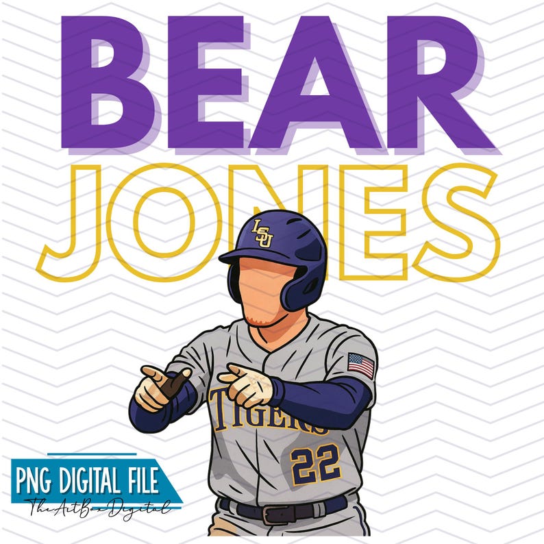 LSU Baseball Tigers PNG, Bear Jones, Jared Jones, Geauxmaha 2025 ...