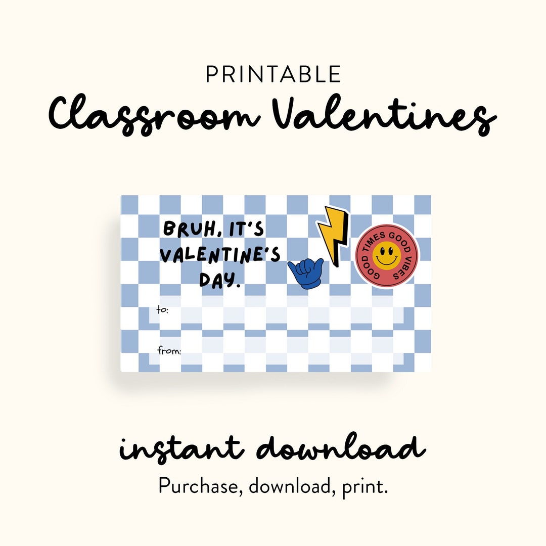 PRINTABLE BRUH Valentine's Cards, Boy Valentine's Party Cards ...