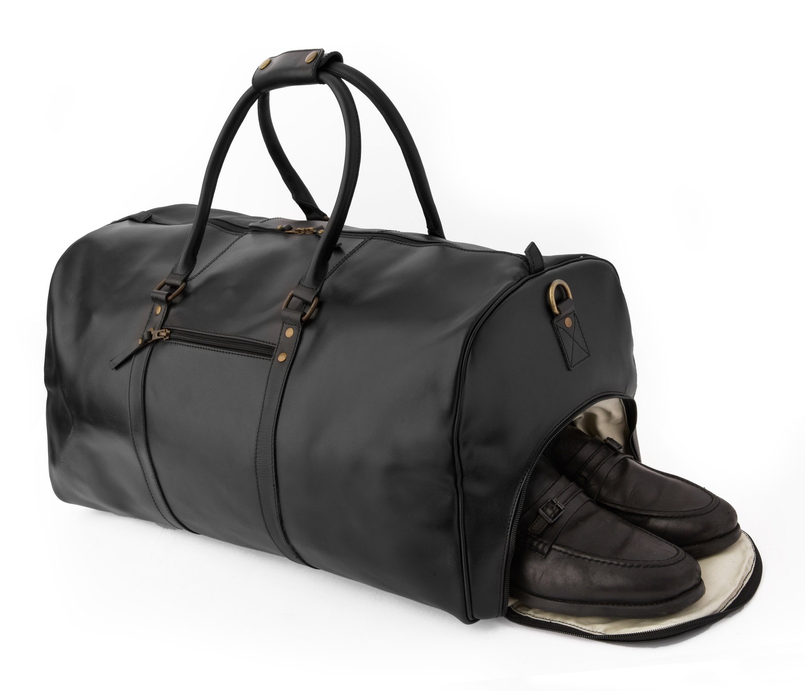 Leather Travel Duffel Bag With Shoe Compartment, Personalized Full ...