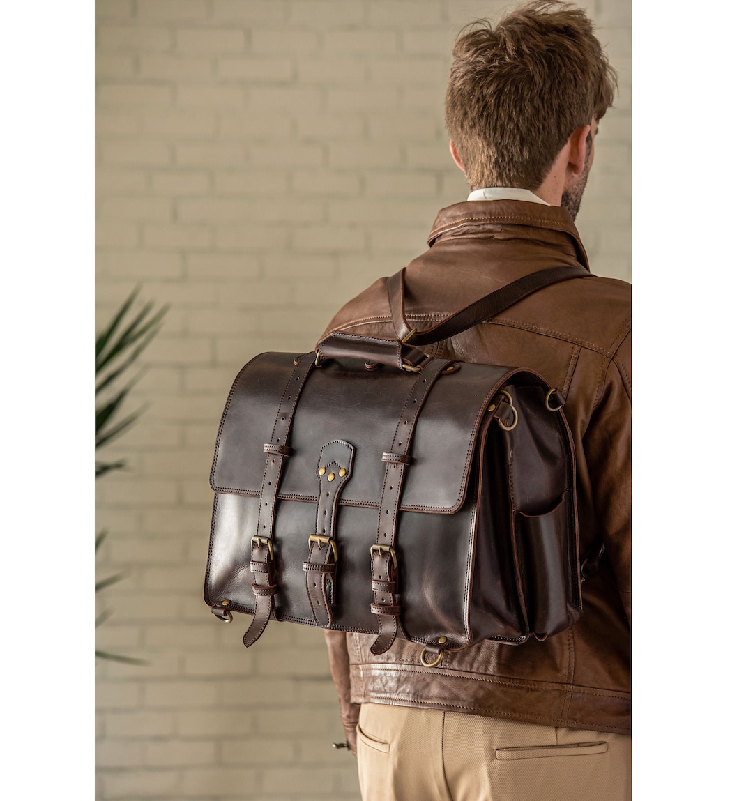 Leather Briefcase Backpack Men, Full Grain Leather Personalized ...
