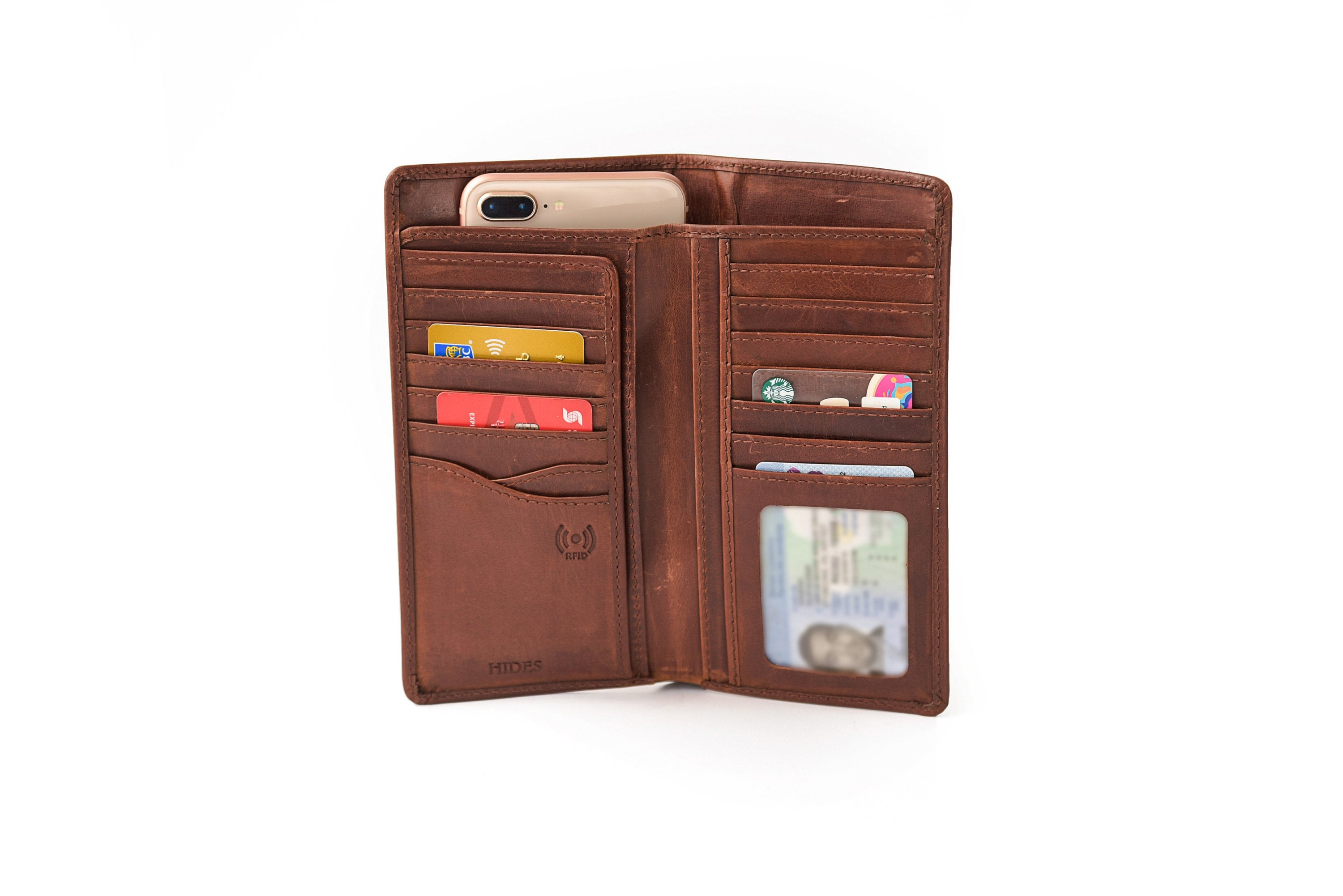 Leather Travel Wallet for Men, RFID Long Wallet ID, Full Grain Leather ...