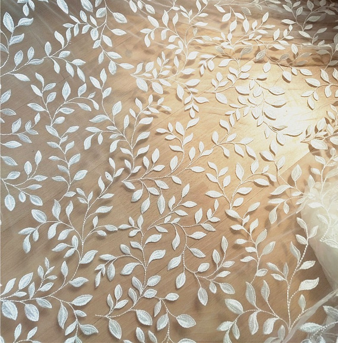 Illusion Leaf Embroidered Lace Fabric Ivory Leaf Branch Tulle - Etsy
