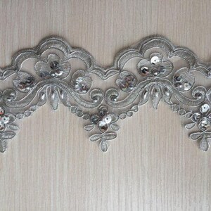 1 Yards Silver Gray Alencon Lace Trim Pearl Beaded Sequined Lace ...