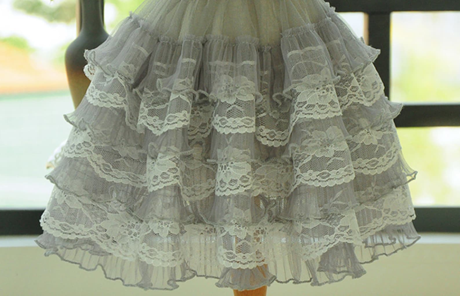 4 Colors Lace Fabric Tutu Tulle Ruffled Floding Lolita Lace White Pink ...