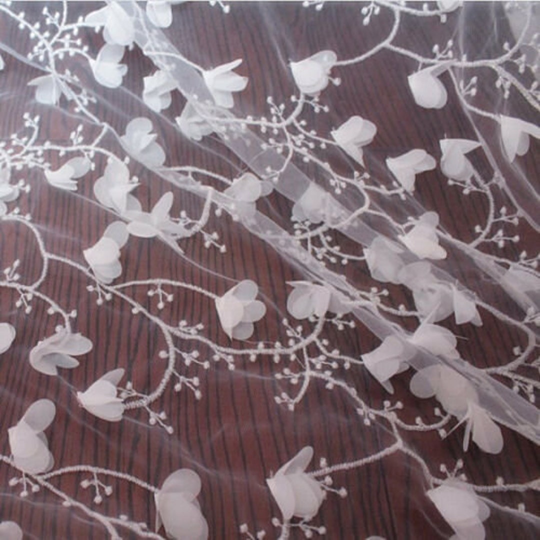 5 Colors 3d Ivory Chiffon Flower Embroidery Tulle Lace Fabric Wedding ...