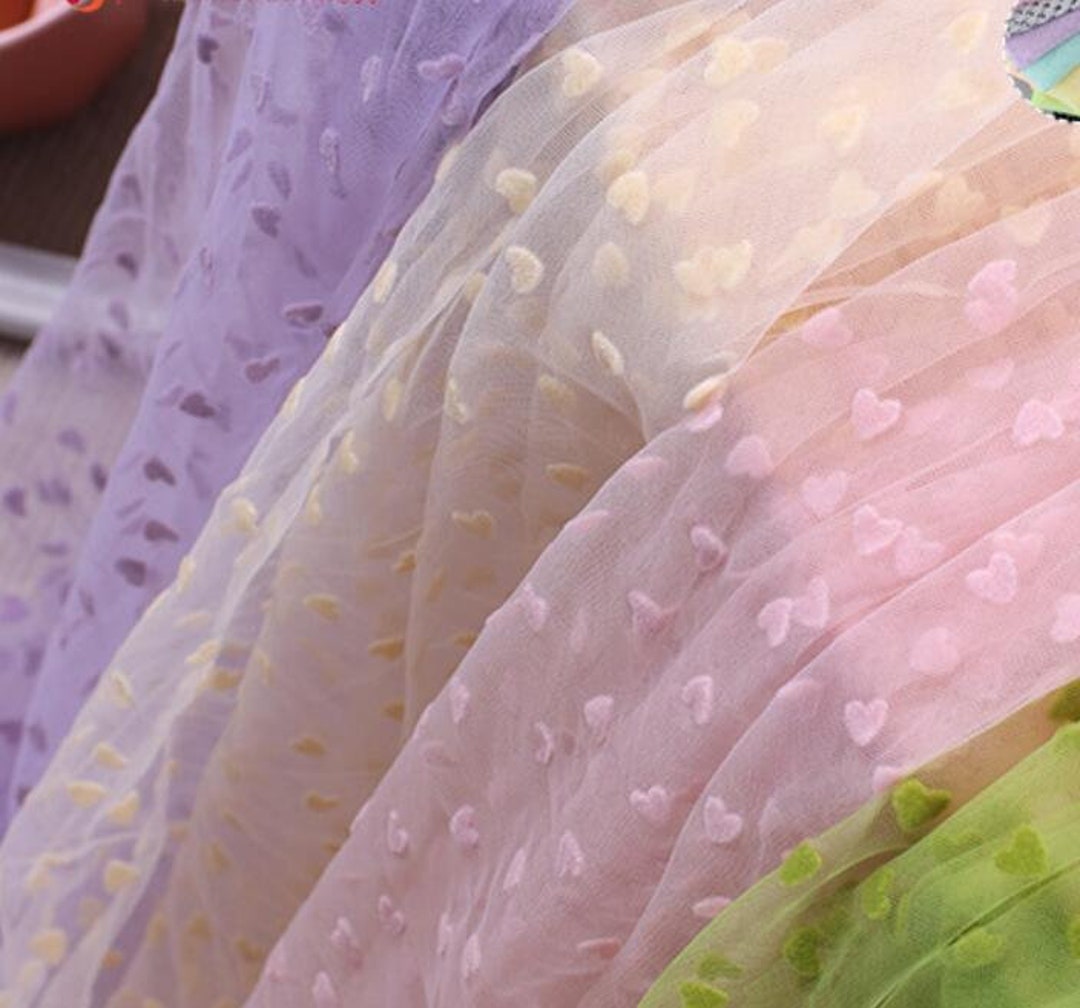 6 Colors Sweet Heart Lace Fabric Soft Tulle Heart Flocking Flocked ...