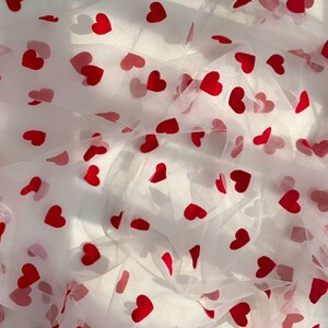 Red Heart Flocking Lace Fabric Soft Tulle Lace Fabric Wedding Lace ...