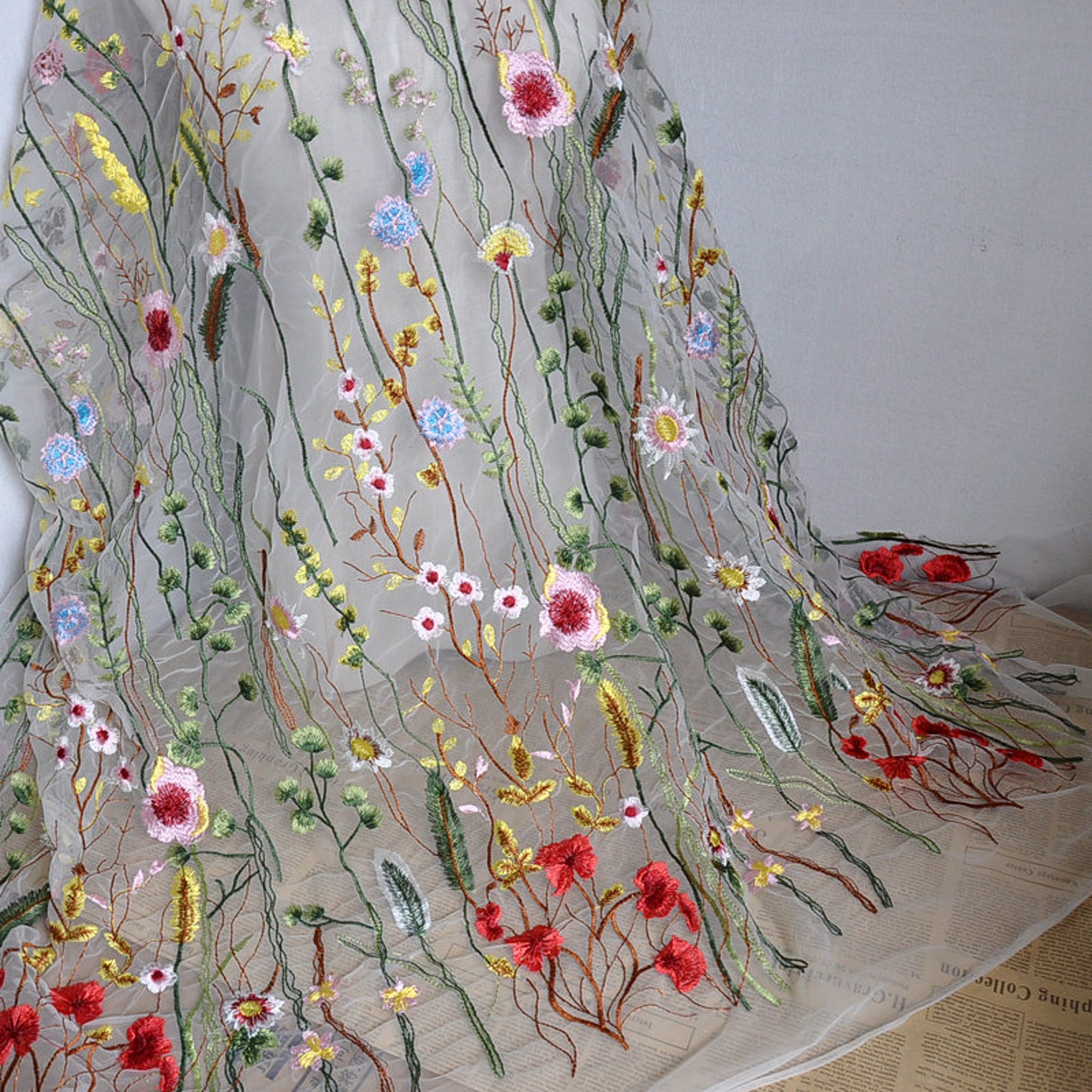 2 Colors Colorful Floral Embroidery Lace Fabric Wedding Lace Bridal ...