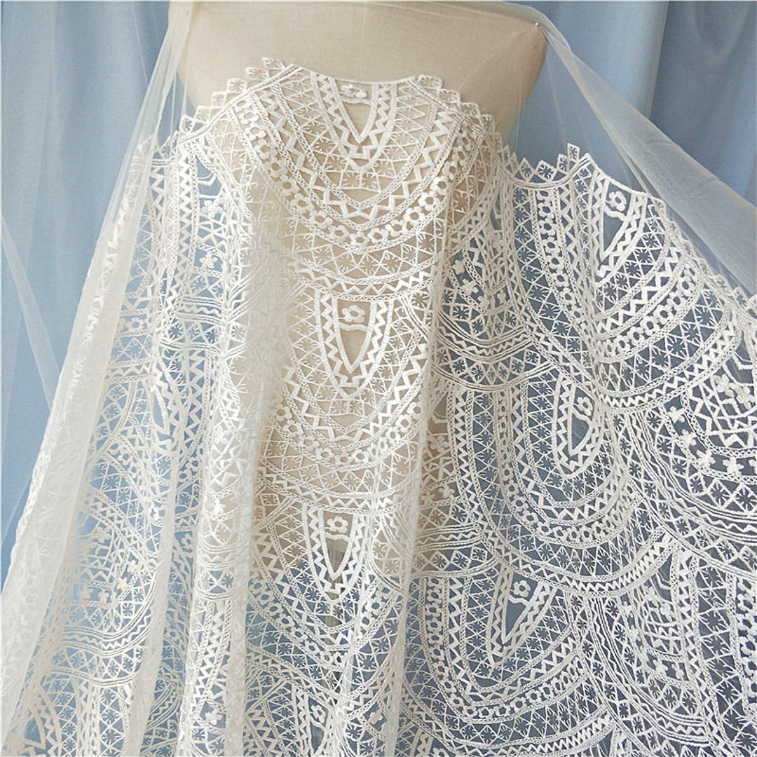 Lace Fabric Iovry Flower Retro Embroidered Exquisite Tulle Couture ...