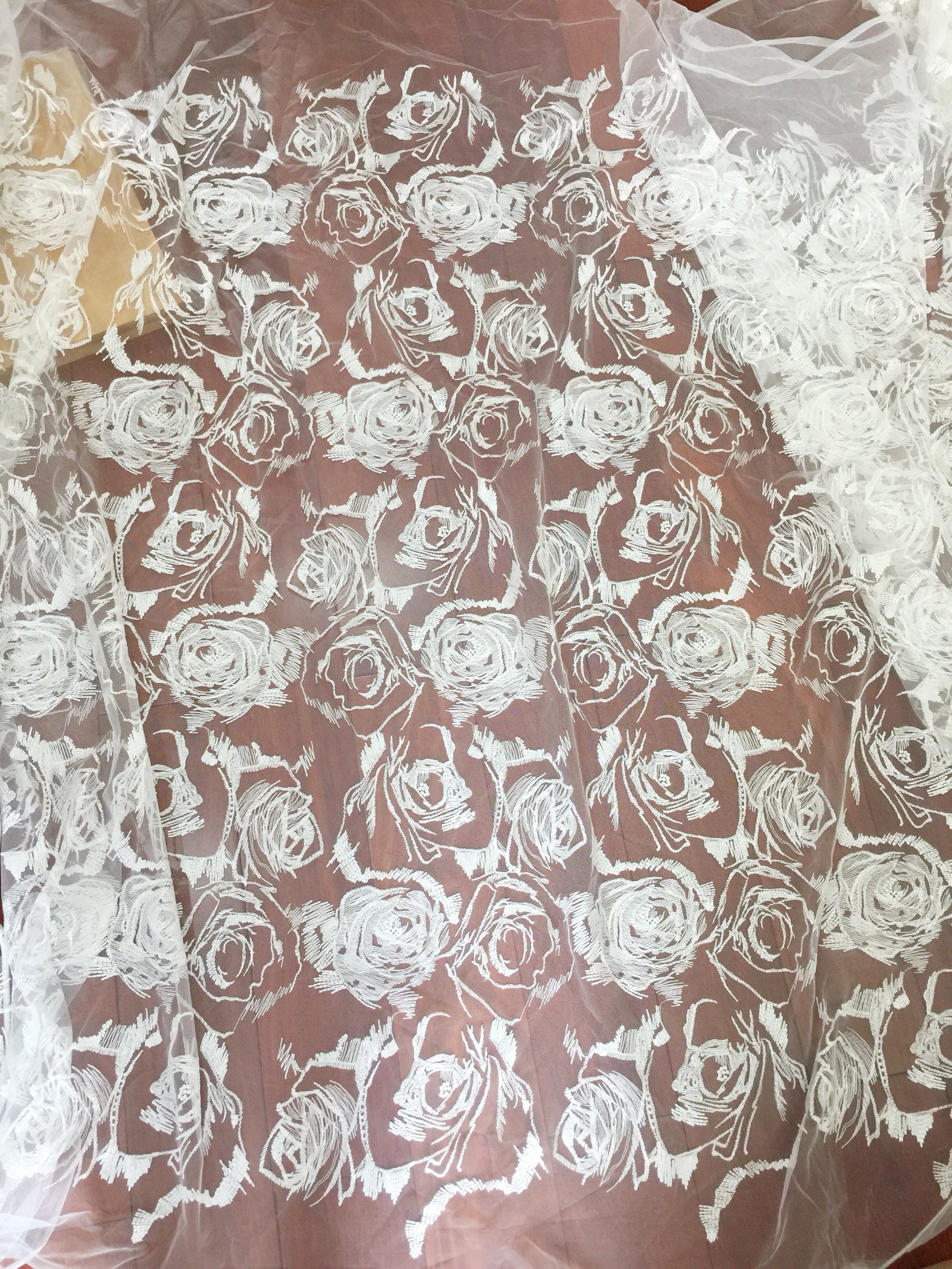 Lace Fabric Ivory Tulle Rose Flower Floral Embroidered Tulle - Etsy