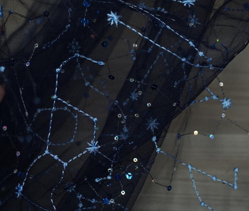 3 Colors Unique Constellation Embroidery Lace Fabric, Sequins Navy Mesh ...