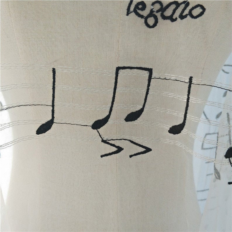 Ivory Lace Fabric Music Note Embroidered Gauze Tulle Fabric | Etsy