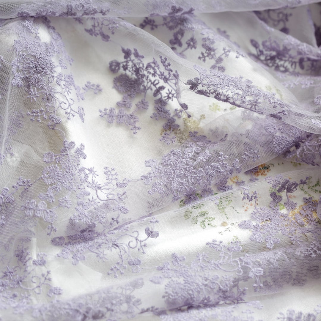 Lace Fabric Purple Tulle Small Flower Floral Embroidered Tulle Fabric ...