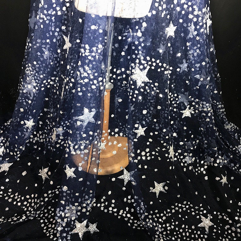 3 Colors Lace Fabric Dark Blue Tulle Silver Sequin Star Wedding Lace ...