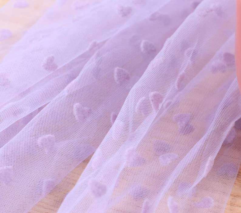 6 Colors Sweet Heart Lace Fabric Soft Tulle Heart Flocking - Etsy