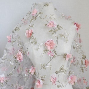 8 Colors Transparent Organza Printed Fabric With 3D Rose Chiffon Flower ...