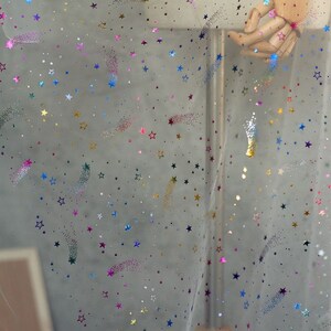 Glitter Print Rainbow Colored Star Lace Fabric Exquisite Soft Tulle for ...
