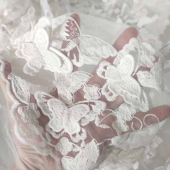 3D white butterfly white tulle exquisite embroidery soft tulle | Etsy