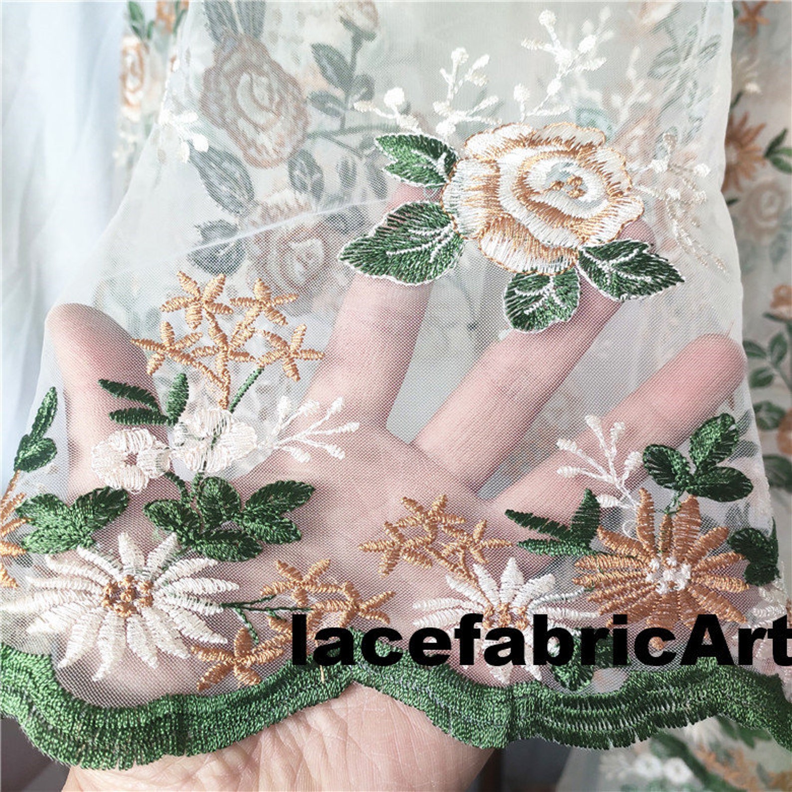 Gorgeours White Tulle Rose Flower Leaf Embroidery Soft Tulle | Etsy