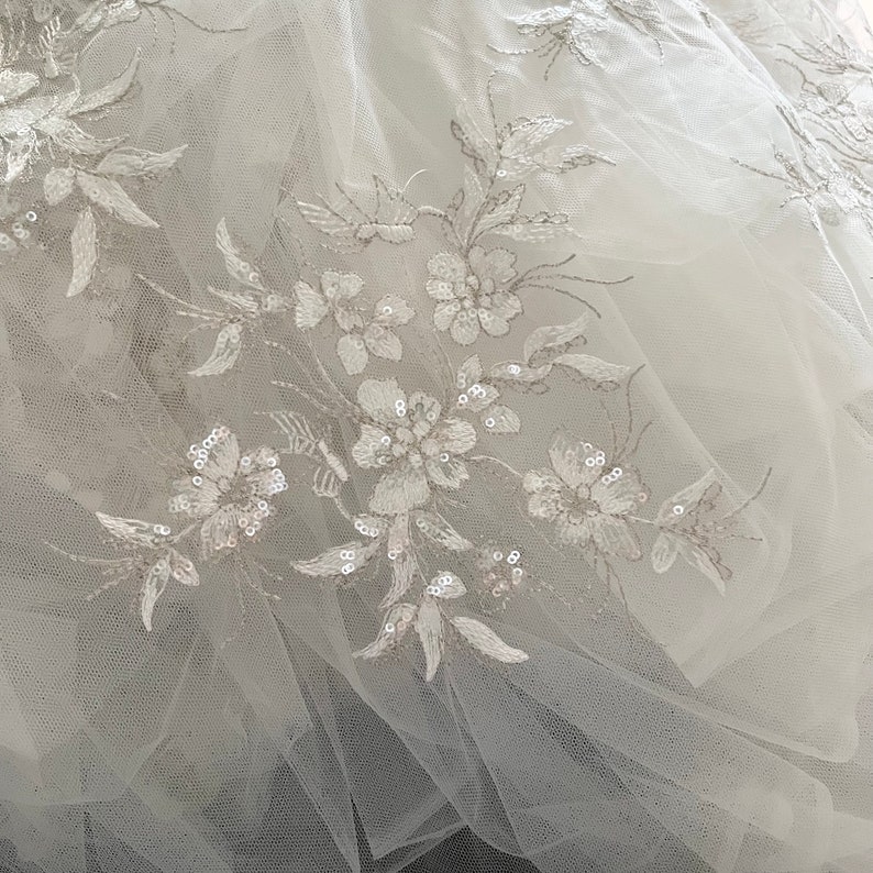 Off White Sequin Flower Embroidery Lace Fabric Soft Tulle Floral for ...