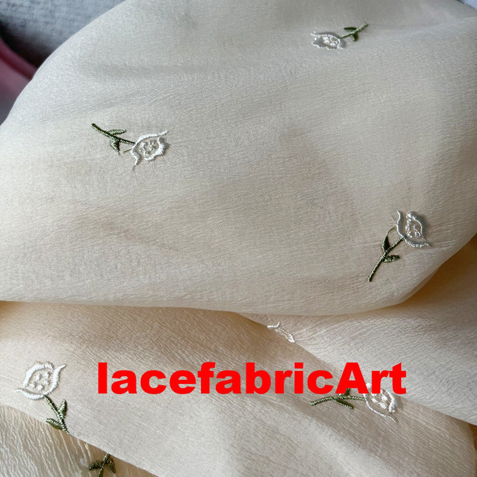 Apricot Silk Imitation Fabric Small Flower Embroidery Wedding Lace ...