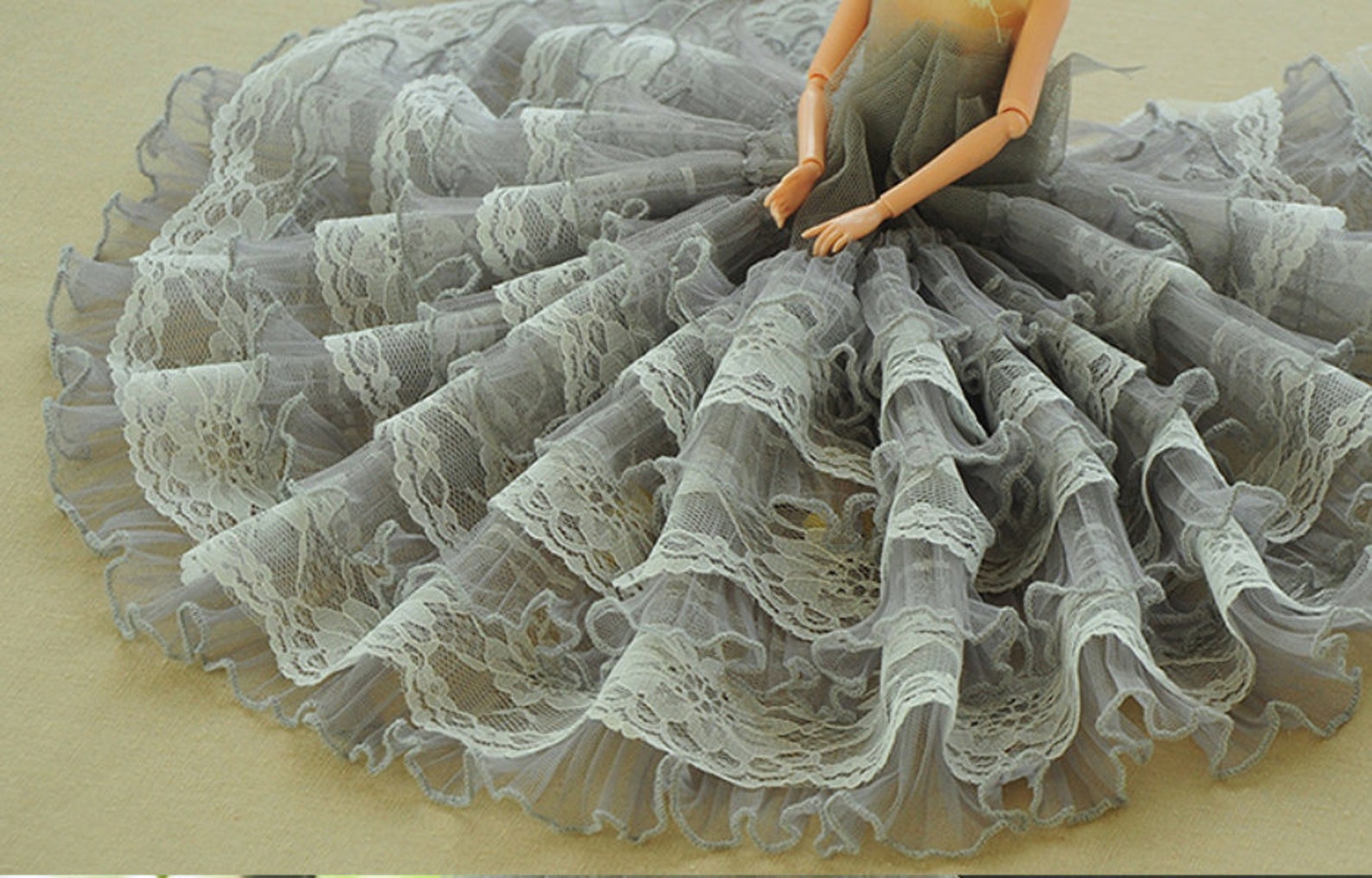4 Colors Lace Fabric Tutu Tulle Ruffled Floding Lolita Lace White Pink ...