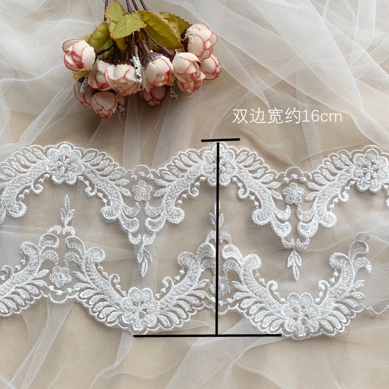 Lace Trim Beaded Pearl Exquisite Floral Alice Lace Alencon Embroidery ...