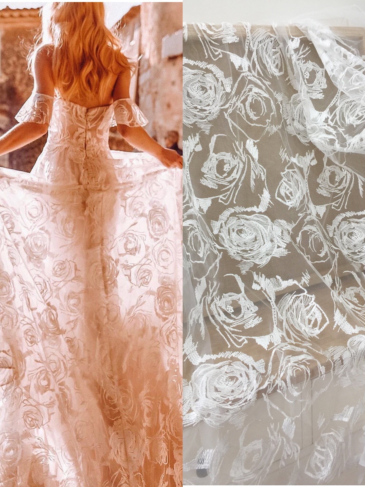 Lace Fabric Ivory Tulle Rose Flower Floral Embroidered Tulle - Etsy
