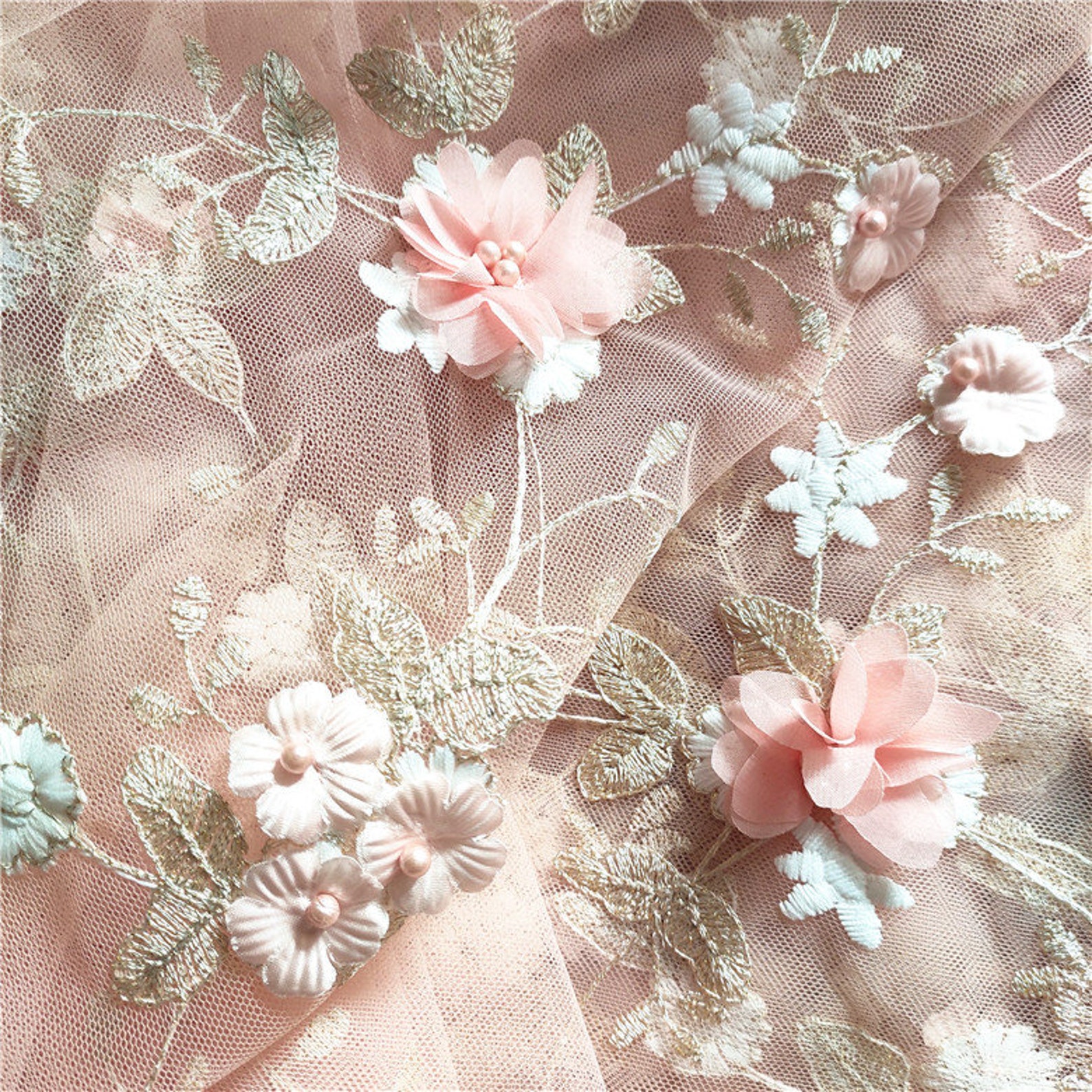 2 Colors 3d Pink Purple Chiffon Floral Embroidered Soft Tulle - Etsy